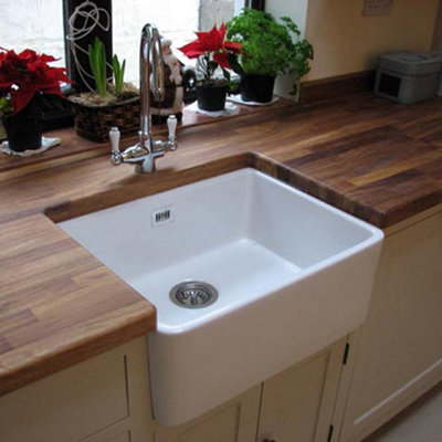 Astini Belfast 600 1.0 Bowl Gloss White Ceramic Butler Sink with Tap ...