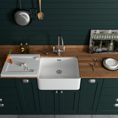 Astini Belfast 600 1.0 Bowl White Ceramic Butler Kitchen Sink & Chrome ...
