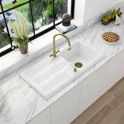 Astini Canterbury 100 1.0 Bowl Gloss White Ceramic Kitchen Sink ...