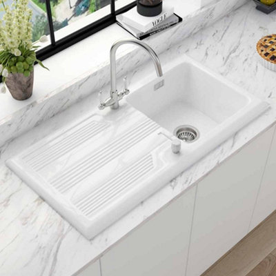 Astini Canterbury 100 1.0 Bowl Gloss White Ceramic Kitchen Sink ...