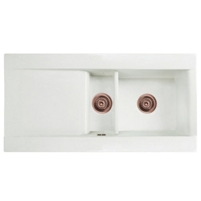 Astini Desire 150 1.5 Bowl Gloss White Ceramic Inset Kitchen Sink with ...