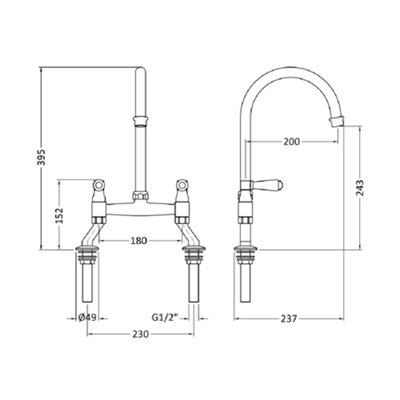 Astini Provencale Brushed Brass Twin Lever Kitchen Sink Bridge Mixer Tap