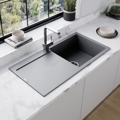 Astini Quadro XL 1-Bowl Granite Composite Sink & Cosmo 5E Mixer Tap Set ...