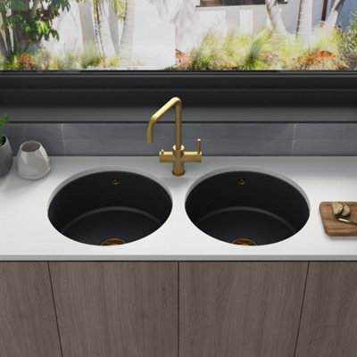 Astini Round 460mm 2-Bowl Matt Ceramic Kitchen Sink (Inset/Undermount ...
