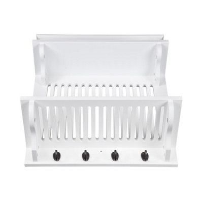 Aston White Wooden Kitchen Plate Rack, Wall mounted Storage with Shelf ...