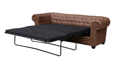 Astor Chesterfield Style Sofa Bed 3 Seater Brown Faux Leather