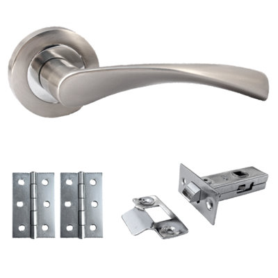 Astrid Door Handles Latch & Hinges Twist Lever on Rose - Satin Chrome 120mm