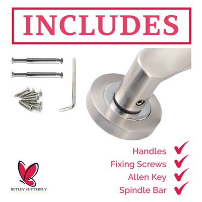 Astrid Door Handles Latch & Hinges Twist Lever on Rose - Satin Chrome 120mm