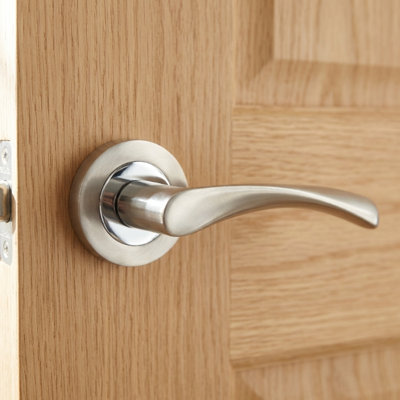 Astrid Door Handles Latch & Hinges Twist Lever on Rose - Satin Chrome 120mm
