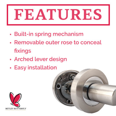 Astrid Door Handles Latch & Hinges Twist Lever on Rose - Satin Chrome 120mm