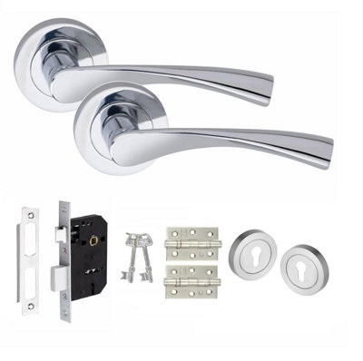 Astrid Key Lock Internal Door Handle Set Ball Bearing Hinges and ...
