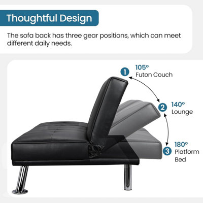 Astro Black PU Leather Sofa Bed - Chrome Legs-Cup holders, 3-Seater ...