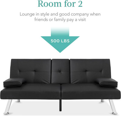 Astro Black PU Leather Sofa Bed - Chrome Legs-Cup holders, 3-Seater ...