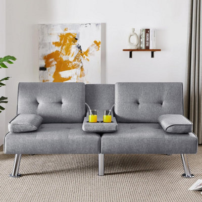 Astro Grey Fabric Sofa Bed - Chrome Legs-Cup holders, 3-Seater ...