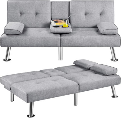 Astro Grey Fabric Sofa Bed - Chrome Legs-Cup holders, 3-Seater ...