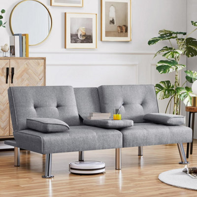 Astro Grey Fabric Sofa Bed - Chrome Legs-Cup holders, 3-Seater ...
