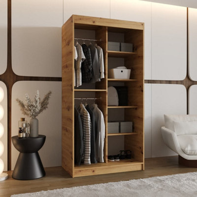 Asved 100cm Oak Artisan 2 Door Sliding Wardrobe with Mirror