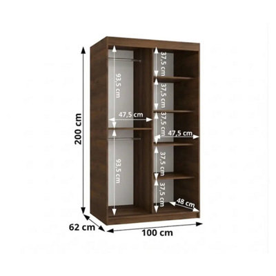 Asved 100cm Oak Walnut Sliding Door Wardrobe with Mirror