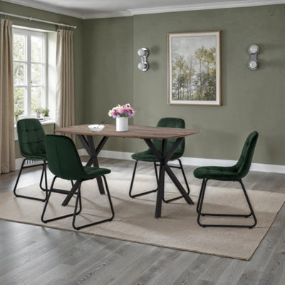 Athens Dining Set Medium Oak Effect Black with Green Velvet Chairs | £ ...