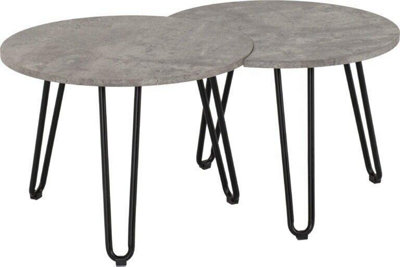 Athens Duo Coffee Table Set Concrete Effect and Black Metal 2 Tables