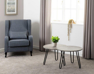 Athens Duo Coffee Table Set Concrete Effect and Black Metal 2 Tables