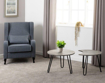 Athens Duo Coffee Table Set Concrete Effect and Black Metal 2 Tables