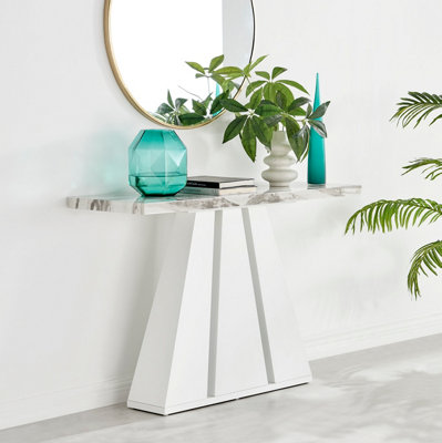 Athens Matte White Marble Effect Console Table with Statement ...