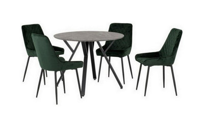 Athens Round Dining Set with Avery Chairs - Concrete Effect/Black ...