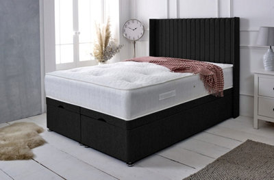 Athens Winged Chenille Ottoman Storage Bed, with Pocket Mattress - 6ft ...