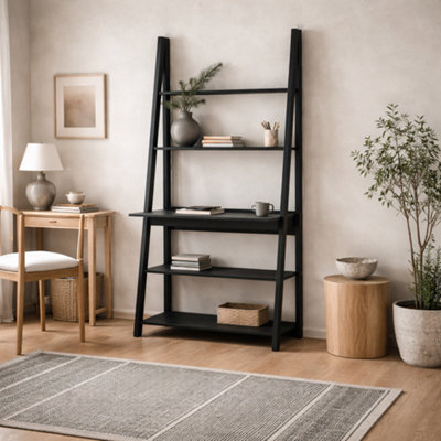 Athy Black Wooden Ladder Desk with 3 Shelves