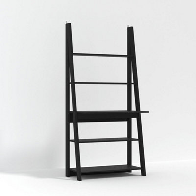 Athy Black Wooden Ladder Desk with 3 Shelves