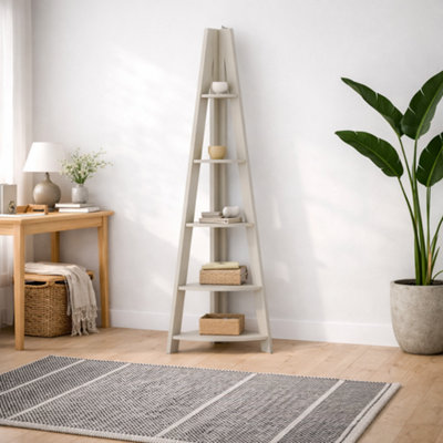 Athy Grey Wooden Corner Ladder Shelf Unit 4 Shelves