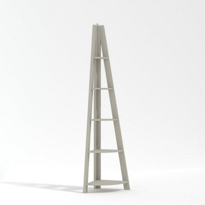 Athy Grey Wooden Corner Ladder Shelf Unit 4 Shelves