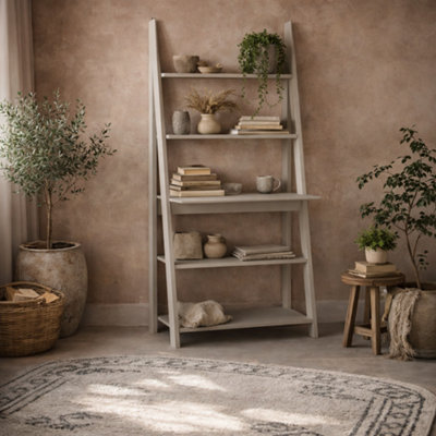 Athy Grey Wooden Ladder Desk with 3 Open Shelves