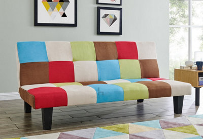 Atlanta Patchwork Sofa Bed Click-Clack 3 Seater Rainbow Multi-Coloured ...