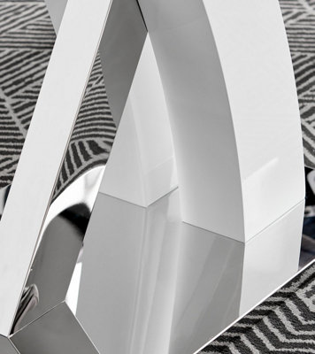 Atlanta White High Gloss and Chrome 4 Seater Dining Table with Statement X Shaped Legs and 4 ...