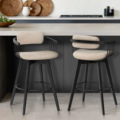 Atlantic Electra Bar Stool Beige Fabric Black Wooden Legs