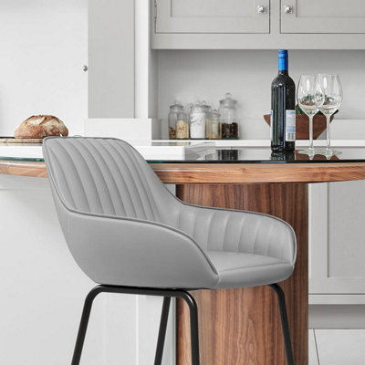 Atlantic Kanto Bar Stool Light Grey Faux Leather & Black Legs