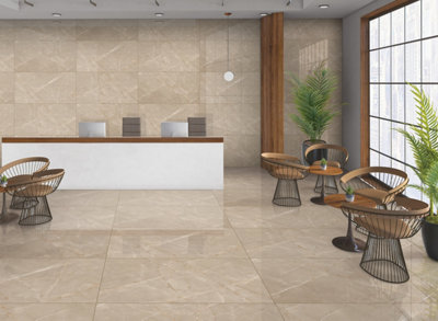 Atlantide Beige Marble Effect Matt Porcelain Indoor Wall & Floor Tiles ...