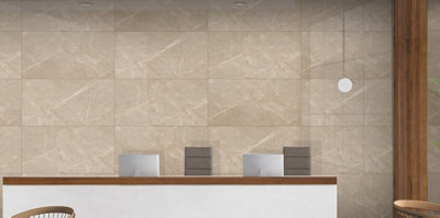 Atlantide Beige Marble Effect Matt Porcelain Indoor Wall & Floor Tiles ...