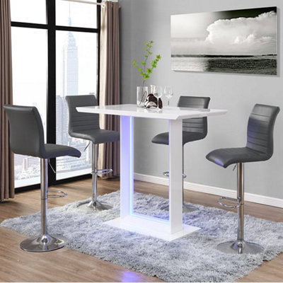 Atlantis LED High Gloss Bar Table With 4 Ripple Grey Stools | DIY at B&Q