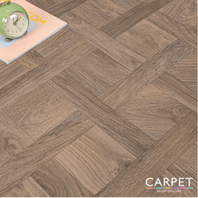 Atlas Dark Mocha Oak Basket Weave Wood Vinyl Flooring 10cm x 10cm