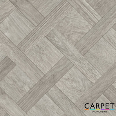 Atlas Mocha Grey Oak Basket Weave Wood Vinyl Flooring 5.5m x 3m