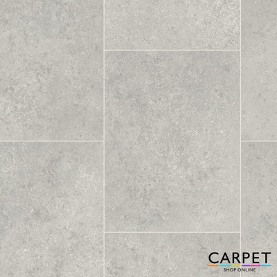 Atlas Obelisk Pale Grey Tile Vinyl Flooring 4m x 4m