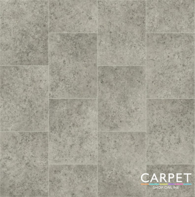 Atlas Obelisk Stone Grey Tile Vinyl Flooring 4m x 4m