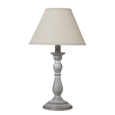 Augusta Column Table Lamp with Linen Shade - Wood - L12 x W12 x H31 cm ...
