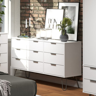 Augusta White 3+3 drawer wide chest of drawers | DIY at B&Q