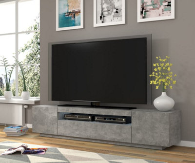 Aura Contemporary TV Cabinet 3 Doors with LED Lighting Concrete Grey (W ...