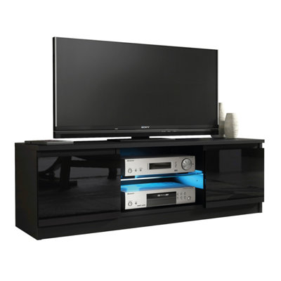 Aura TV Unit 120cm Black High Gloss Doors with LED Lighting - Creative ...