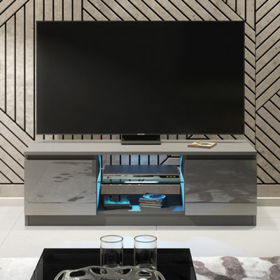 Aura TV Unit 120cm Dark Grey High Gloss Doors with LED Lighting ...